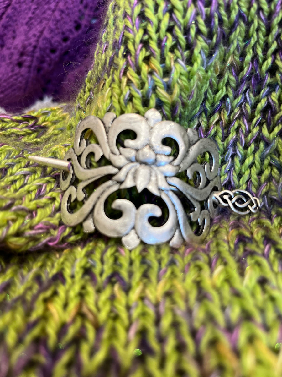 Bold Filigree and Lotus Metal Shawl Pin – Hot Springs Fiber Co.